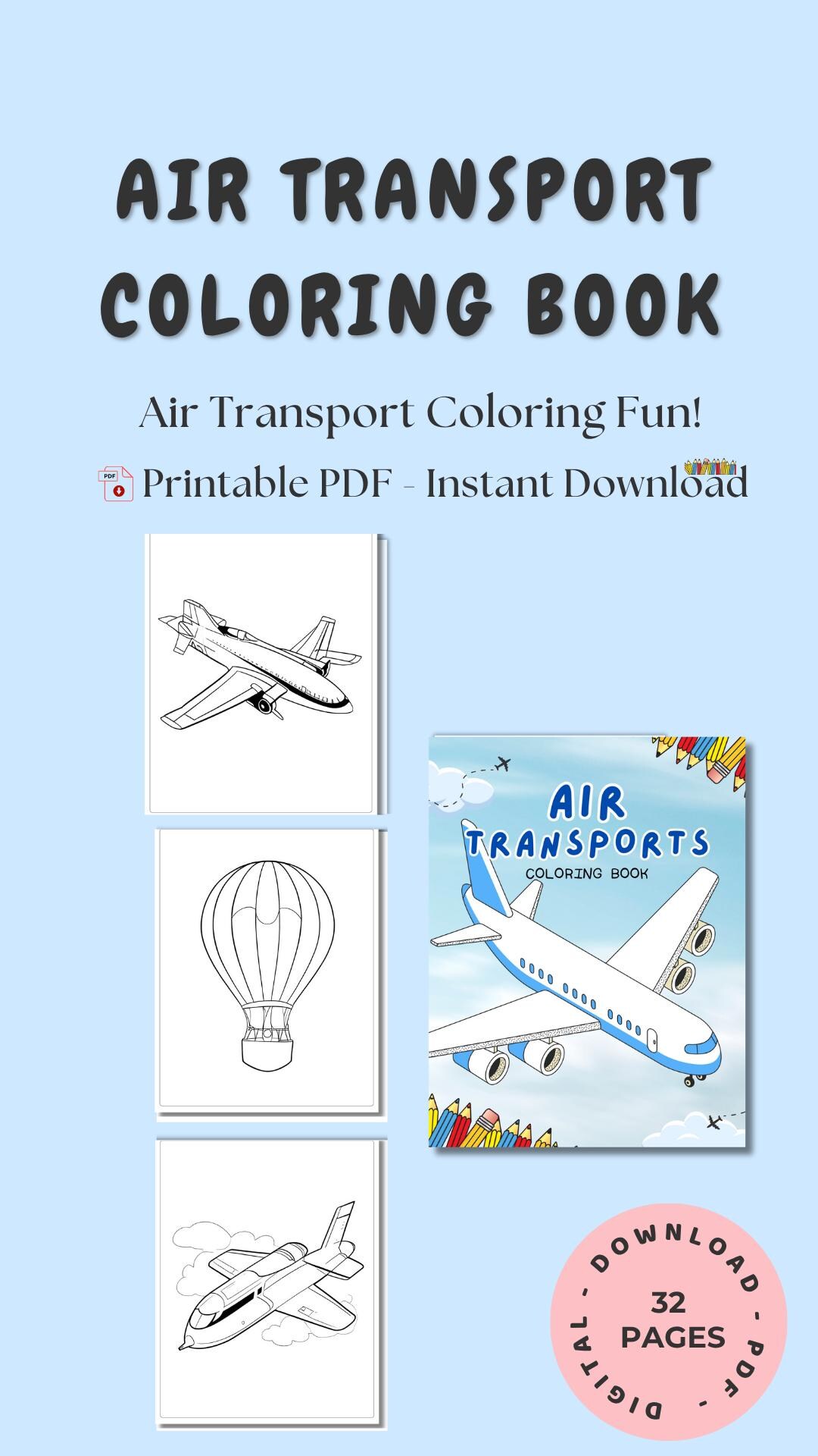 AIR TRANSPORT COLORING – Printable Digital Download for Kids - Etsy