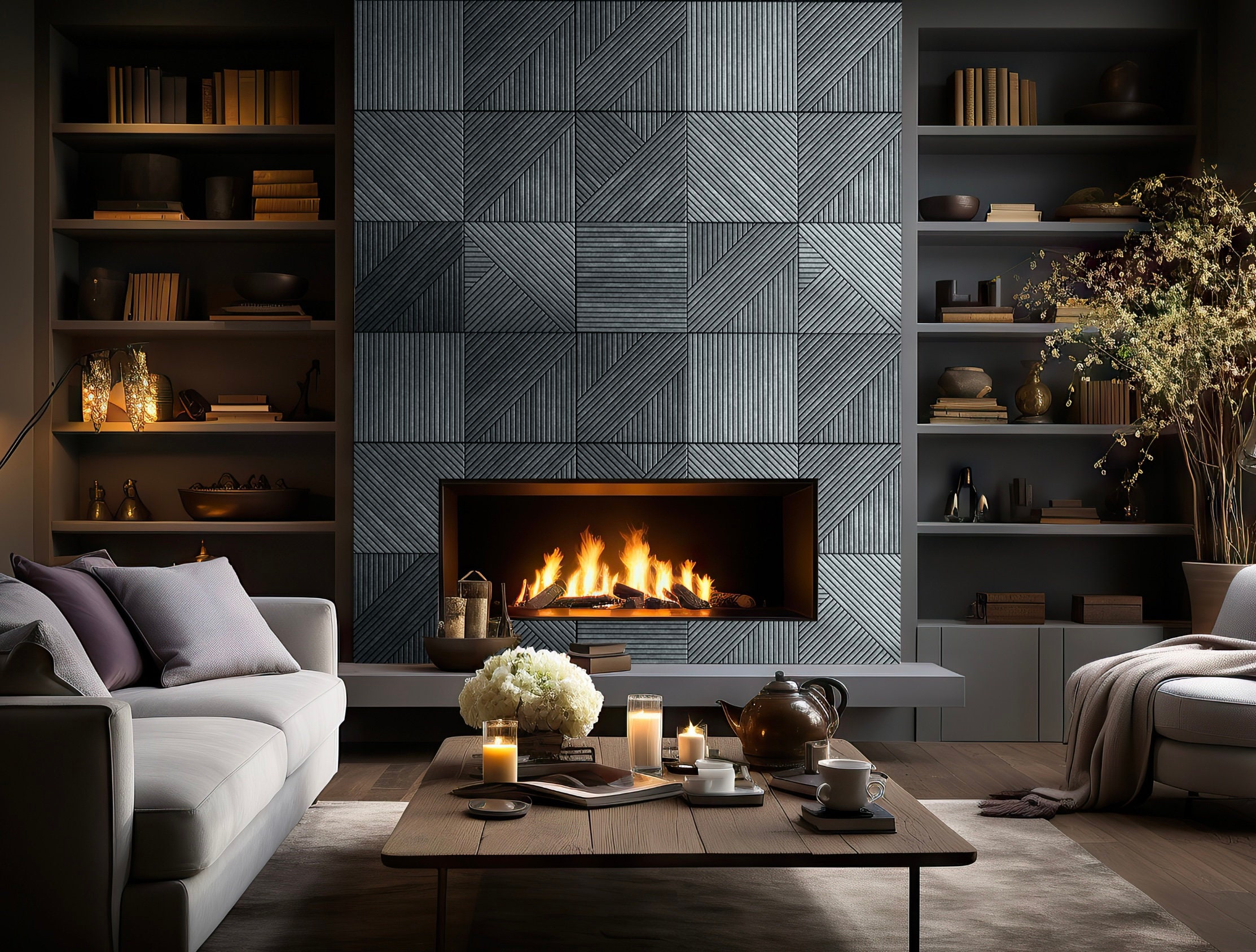 Fireplace Wall Panel, 3D Fireplace Wall Design, Abstract Wall Panels ...