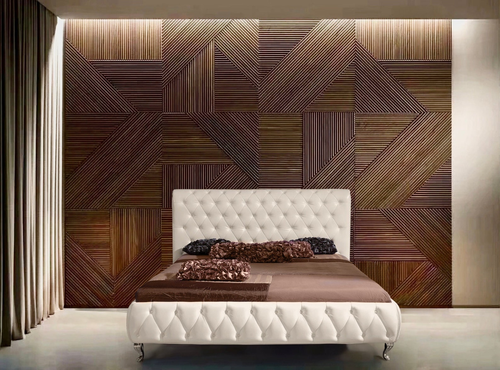 3D Abstract Wall Panels, Modern Reeded Accent Wall Panels, Bedroom Wall ...