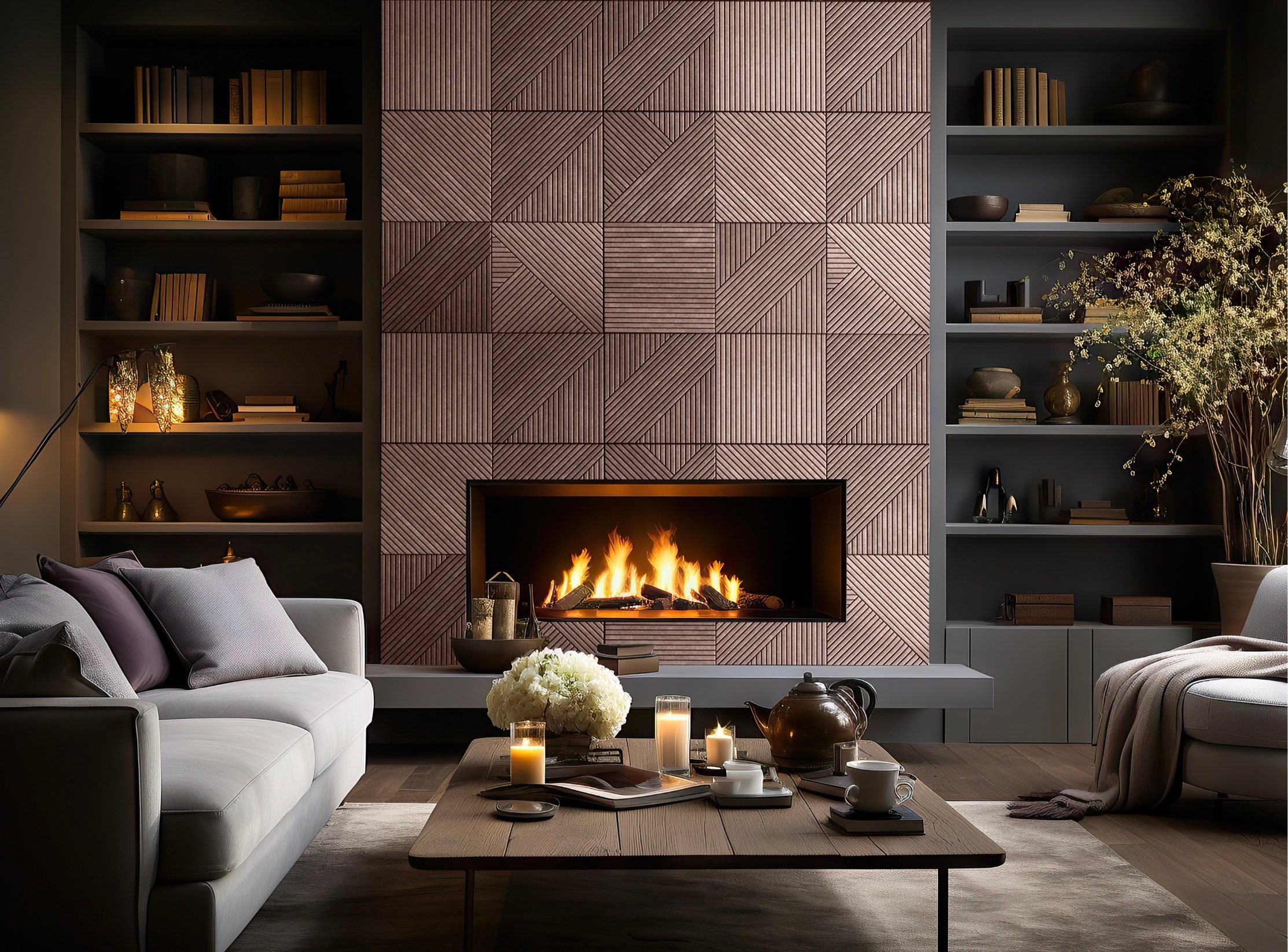 Fireplace Wall Panel, 3D Fireplace Wall Design, Abstract Wall Panels ...