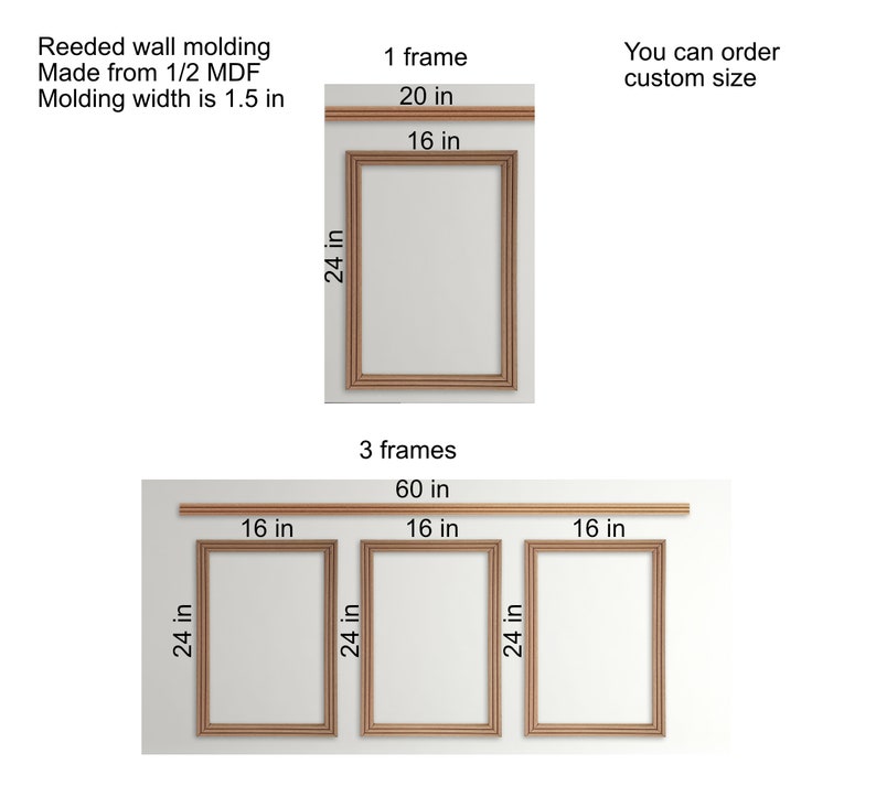 Custom Size Reeded Molding Frame Chair Rail, MDF Molding, Paintable ...
