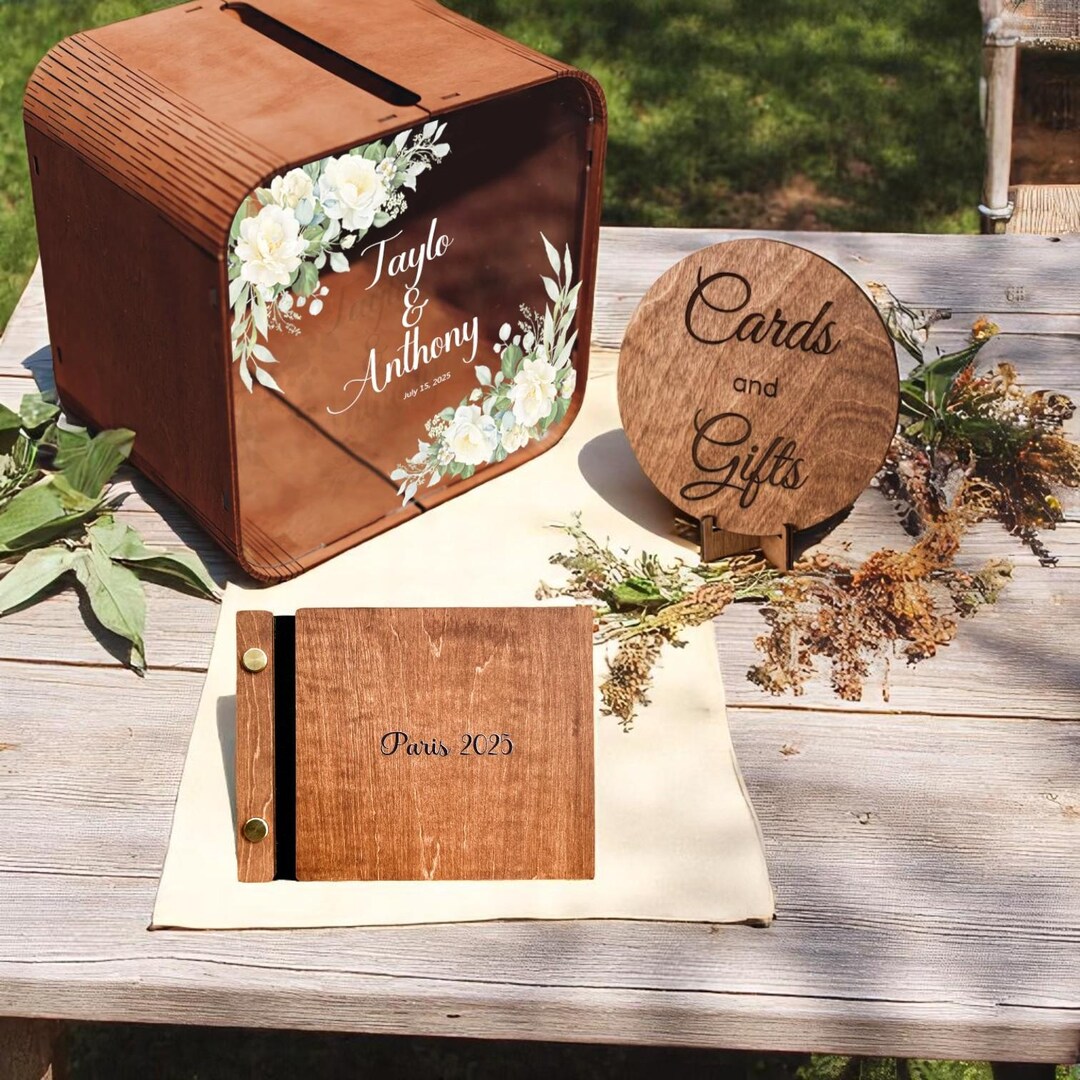 Personalized Wedding Card Box With Acrylic Lid, Custom Wooden Gift Box ...