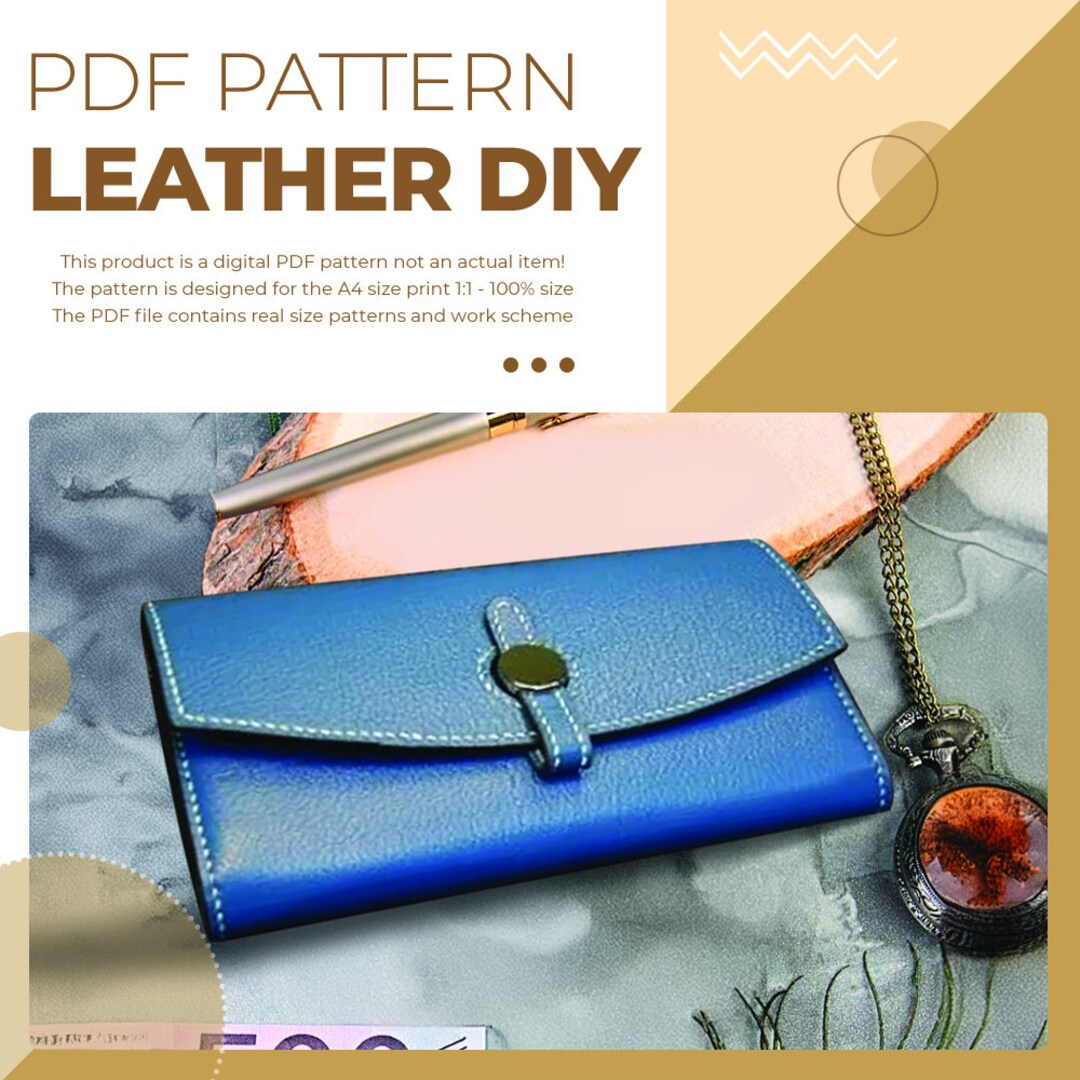 Leather Long Wallet Pattern, Long Wallet Pdf Template, Leather Wallet ...