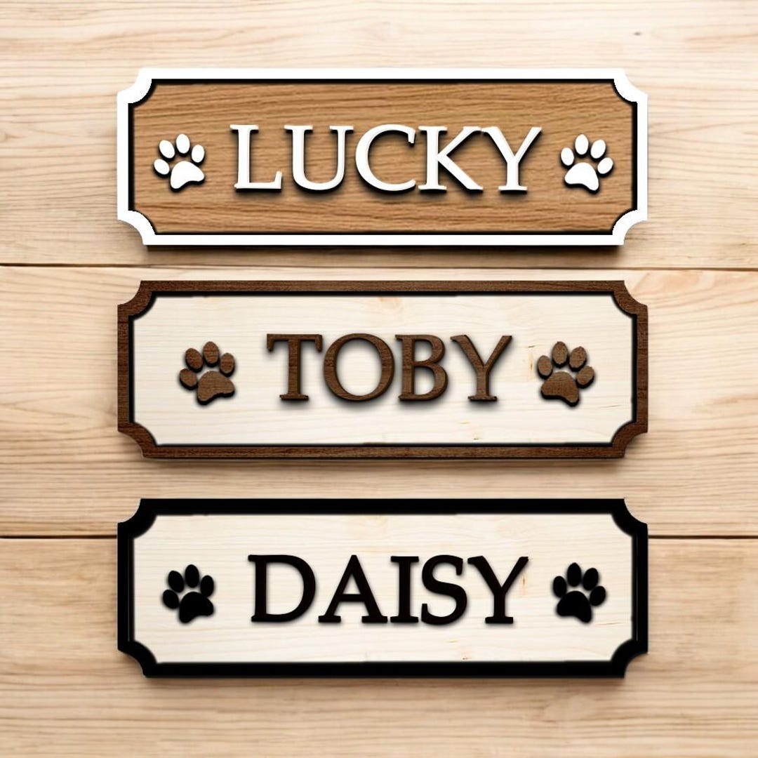 Wooden Pet Name Sign, Personalised Dog Cat Name Plaque for Pet House ...