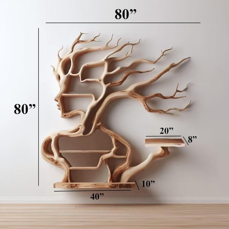 Tree Branch Wall-mount Shelf – Rustic Wooden Book Shelf, Natural ...