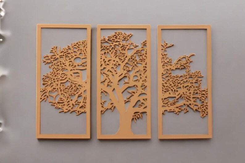 Wall Decor Set 3 Tree of Life Panel, Pattern CDR, Wood Decorative DIY ...