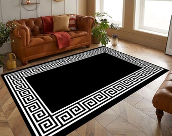 Checkered Rug, Black Border on Check Pattern Nonslip Area Rug, Black ...