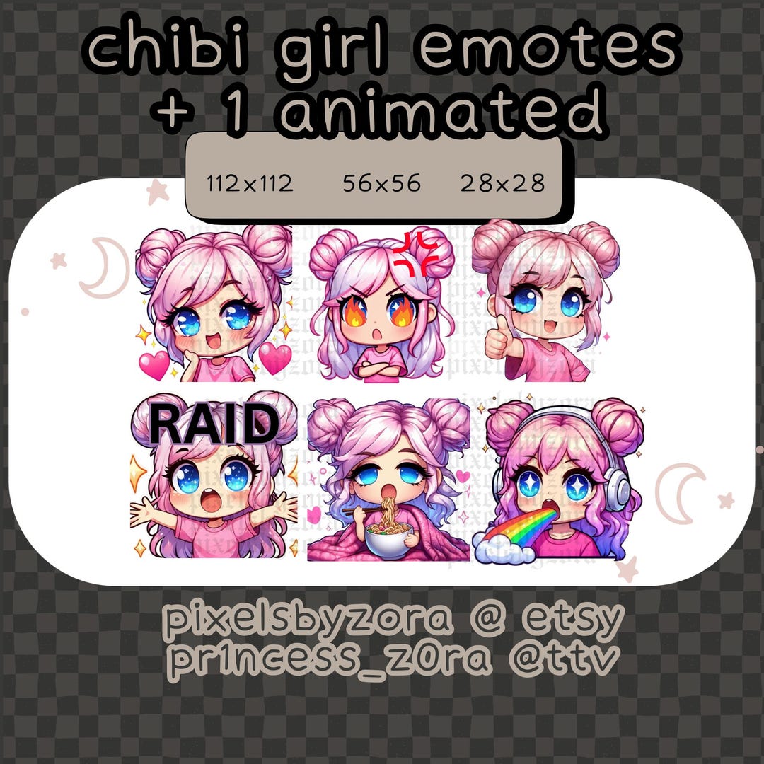Cute Chibi Girl Twitch Discord Animated Emote Pack Gaming Streaming ...
