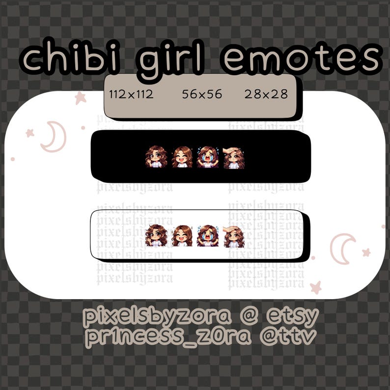 Cute Chibi Girl Twitch Discord Emote Pack Gaming Streaming Curly Brown ...
