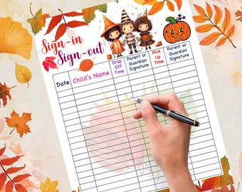 Halloween Sign in Sign Out Sheet, Daycare Printable (digital Download ...
