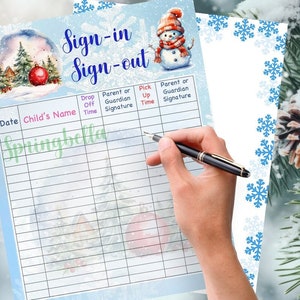Christmas Sign in and Sign Out Form and Bonus Sheet for Daycare, School ...