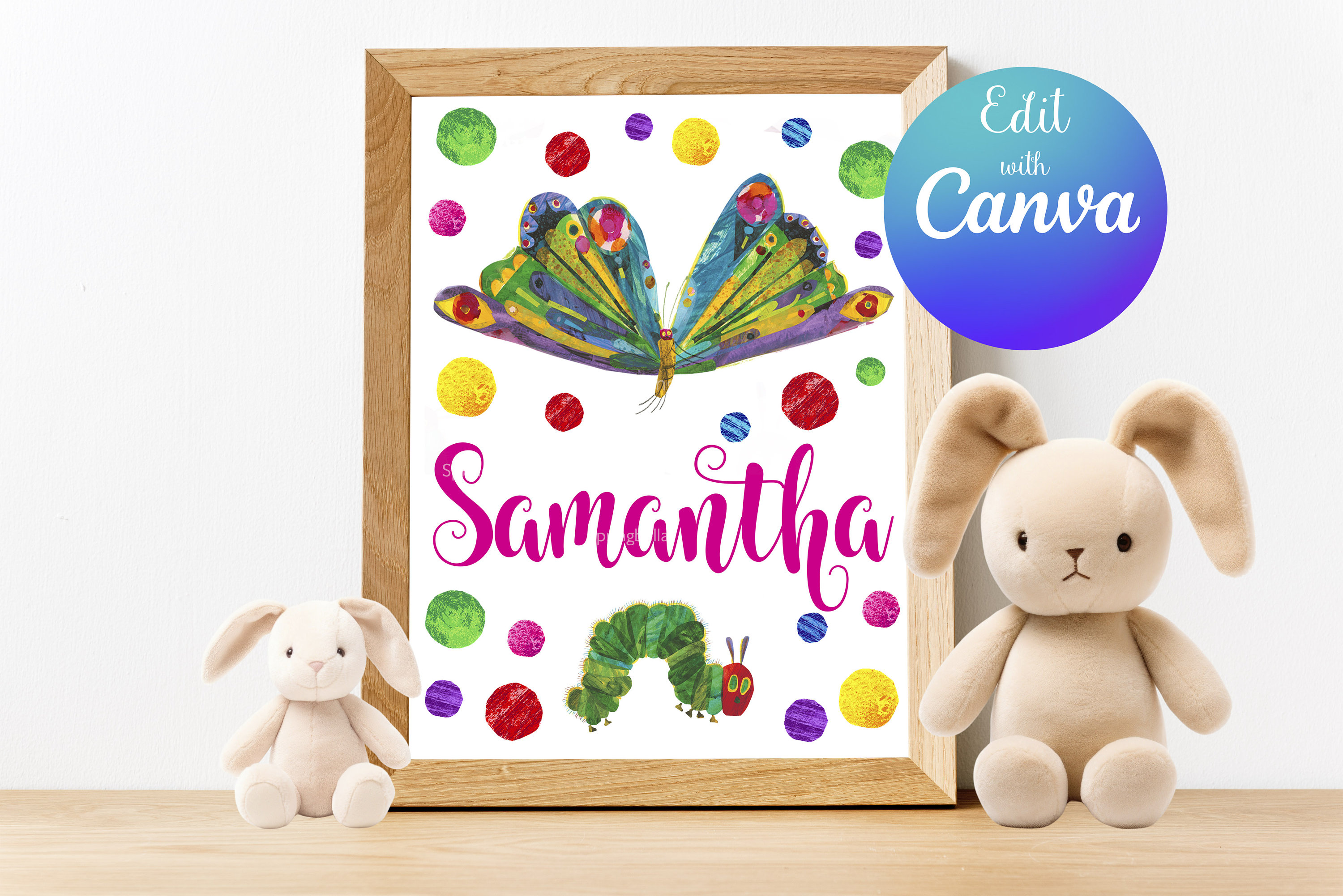 The Very Hungry Caterpillar Custom Editable Name Poster, Nursery Room ...