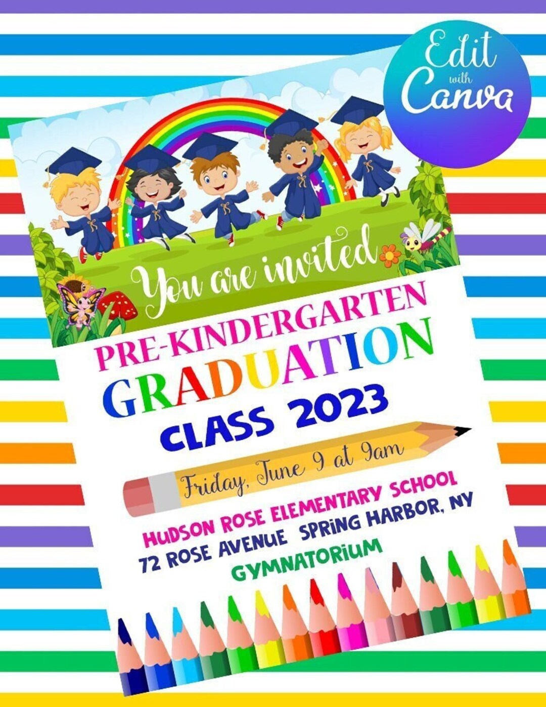 Pre-k Graduation Invitation Template Editable in Canva - Etsy
