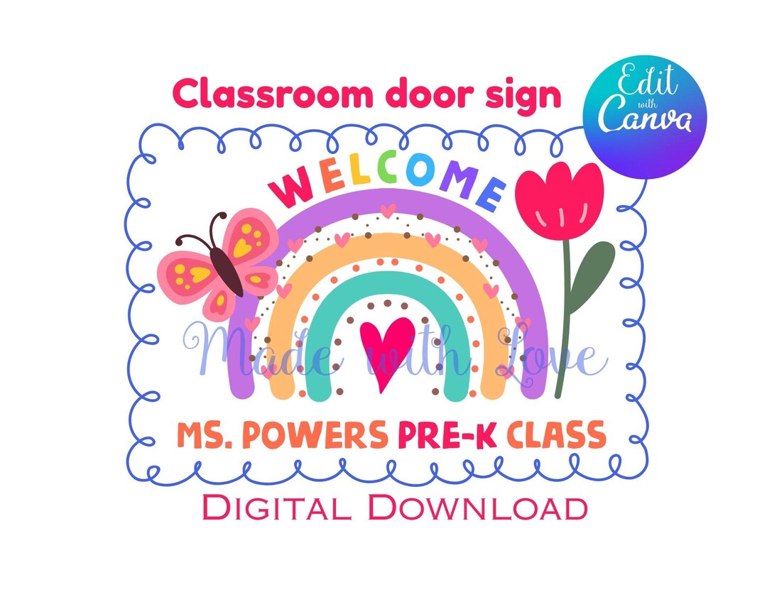 Classroom Door Sign Pre-k Kindergarten Colorful Rainbow Editable in ...
