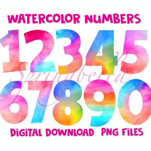 Watercolor Individual Numbers Printable PNG Files Digital Download - Etsy