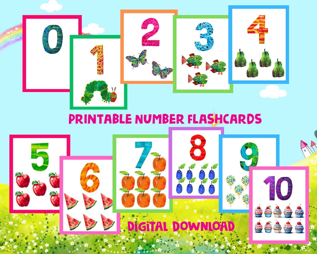 The Very Hungry Caterpillar Preschool Printable Numbers Flash Cards ...