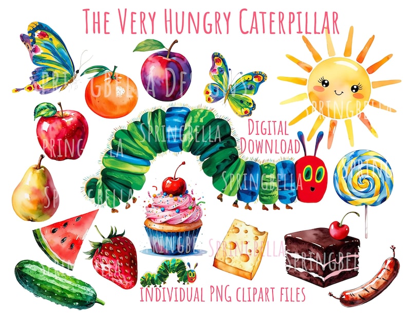 The Very Hungry Caterpillar Clipart Set Bundle, Invitations, Party ...