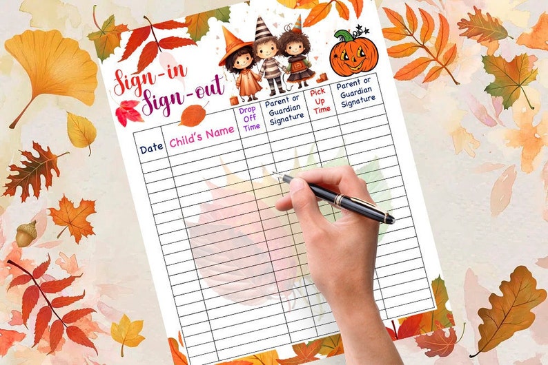 Halloween Sign in Sign Out Sheet, Daycare Printable (digital Download ...
