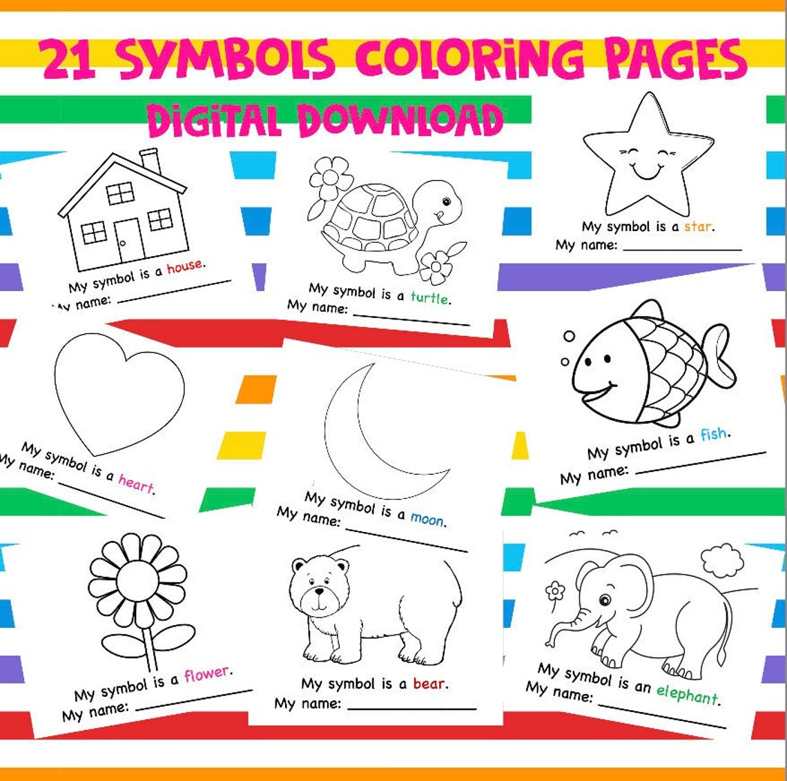 Preschool Symbols for Pre-k Daycare 21 Coloring Pages Digital Download ...