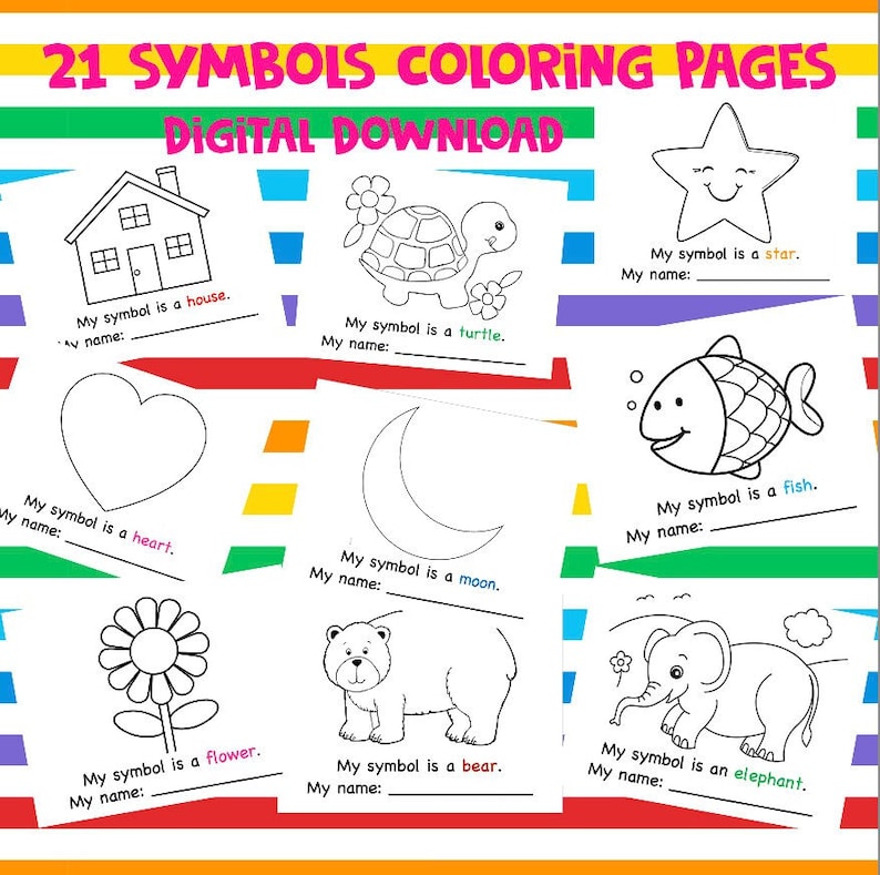 Preschool Symbols for Pre-k Daycare 21 Coloring Pages Digital Download ...