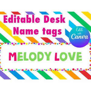 Editable Desk Name Tags in Canva DOTS Border Digital Download - Etsy