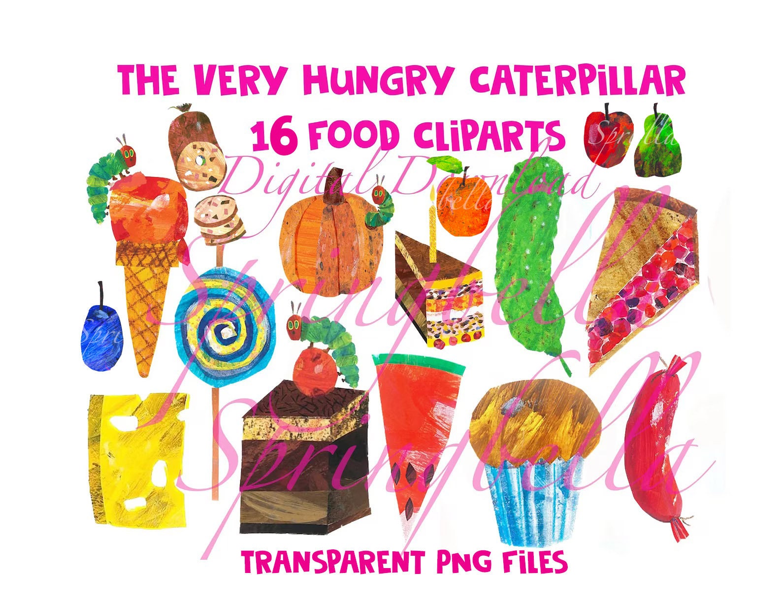 The Very Hungry Caterpillar 16 Food Clipart PNG Transparent - Etsy