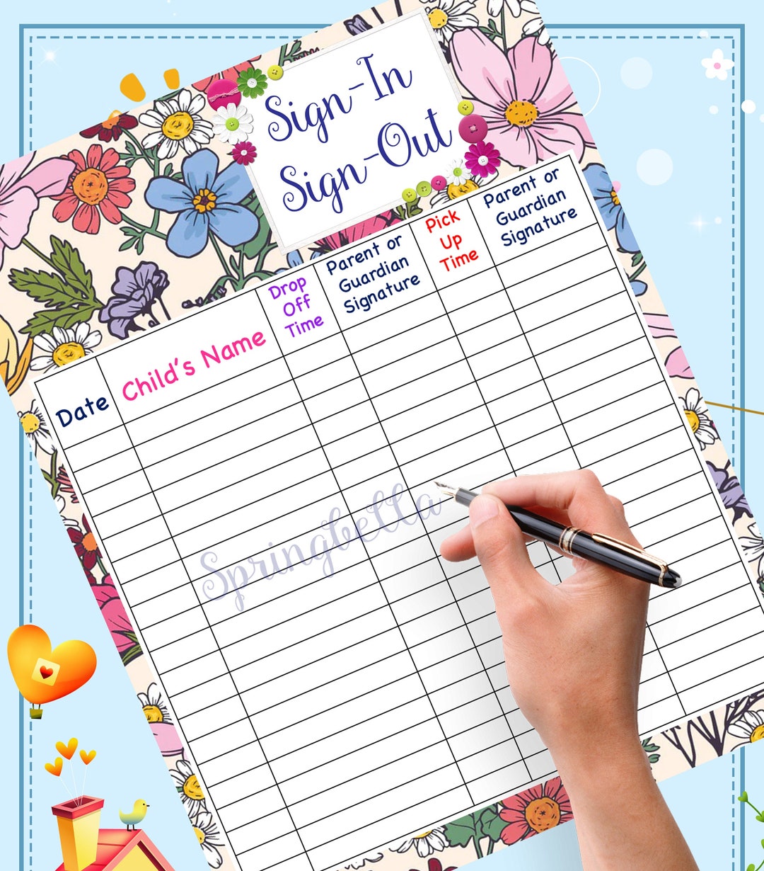 Sign in and Sign Out Form for Daycare, School, Childcare, Home Daycare ...