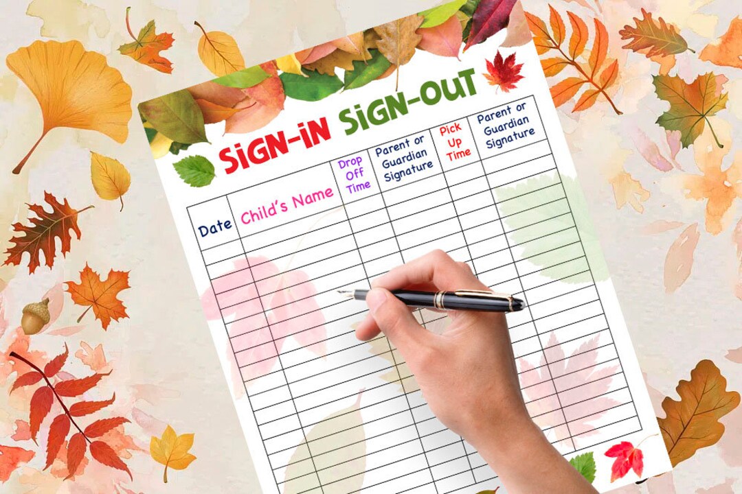 Fall Sign in and Sign Out Form for Daycare, School, Childcare, Home ...