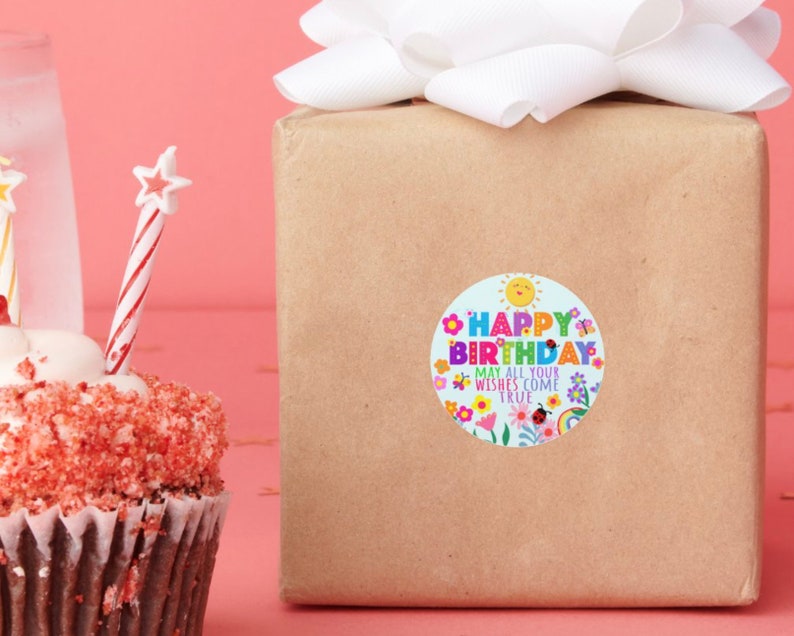 Happy Birthday Stickers Round and Square Holographic Vinyl Gifts Labels ...