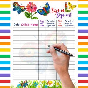 Sign in and Sign Out Form for Daycare, School, Childcare, Home Daycare ...