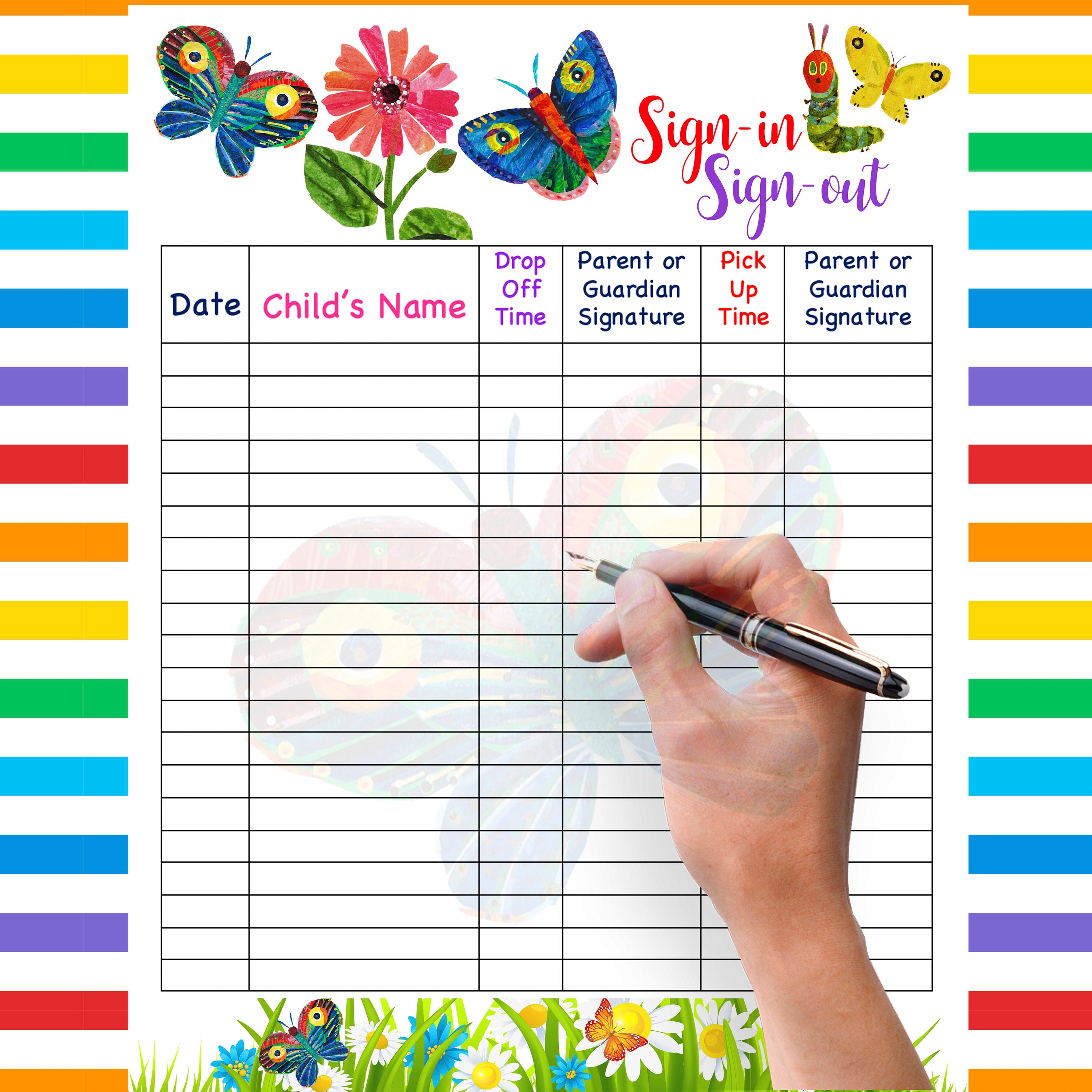 Sign in and Sign Out Form for Daycare, School, Childcare, Home Daycare ...