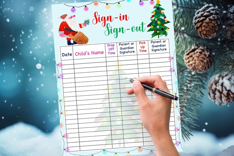 Christmas Sign in and Out Sheet, Daycare Childcare Form (digital ...