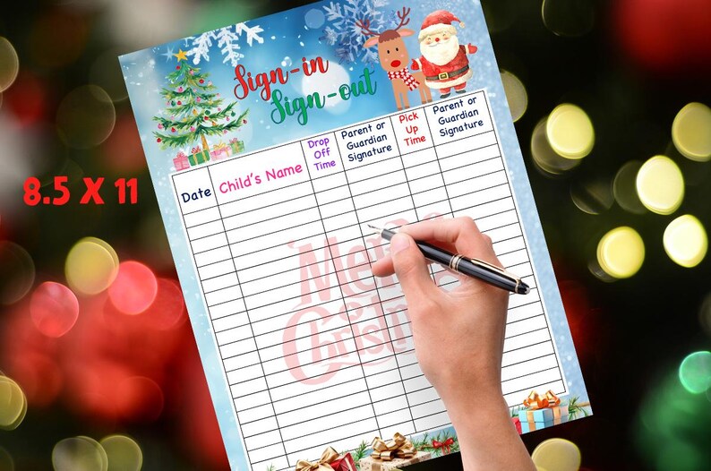Christmas Sign in and Sign Out Form for Daycare, School, Childcare ...
