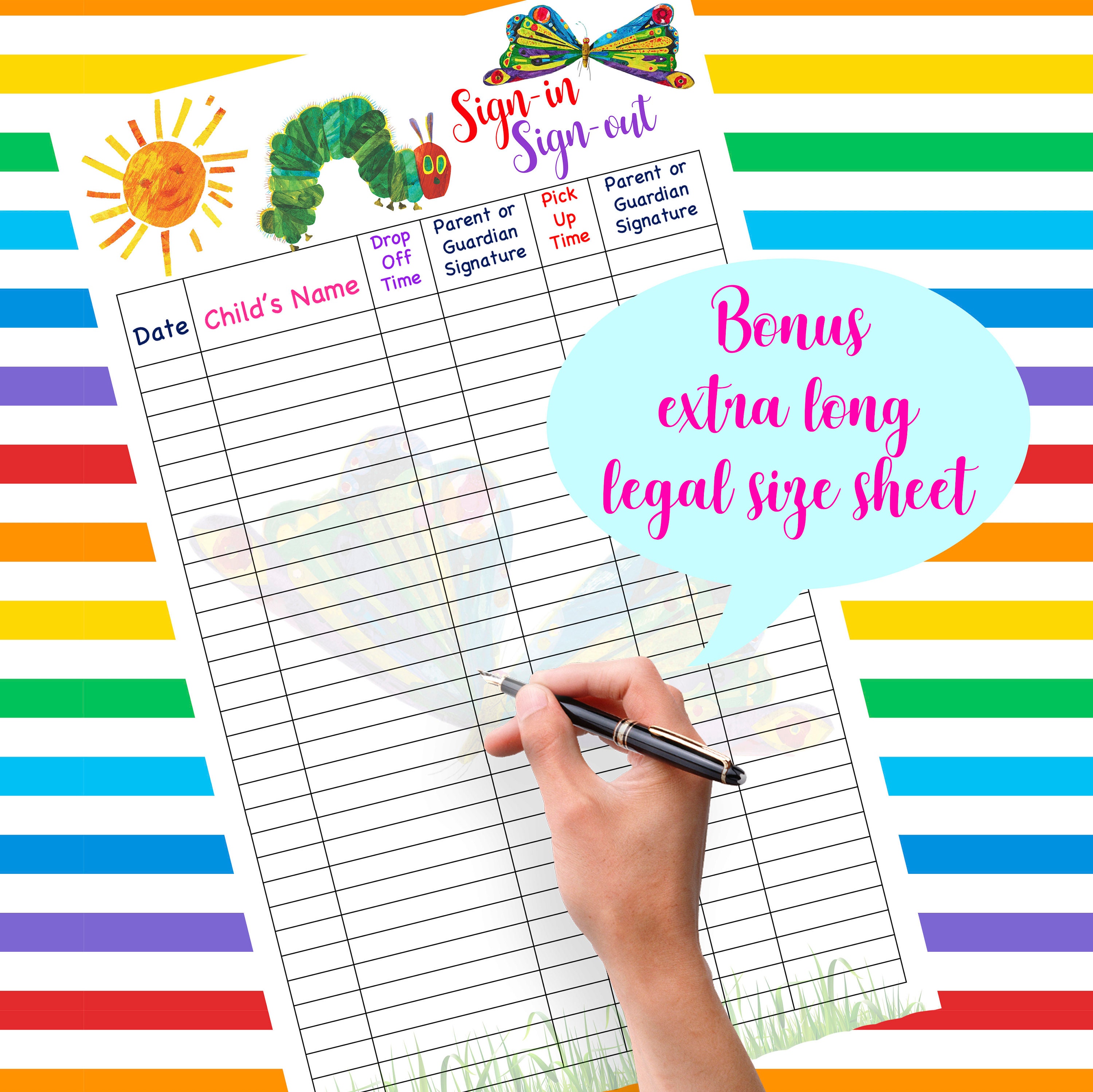 Hungry Caterpillar Sign In/out Sheet: Daycare, Preschool (digital ...