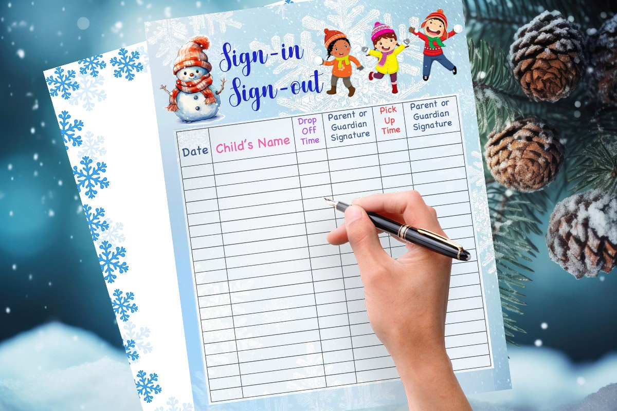 Winter Sign in and Sign Out Form and Bonus Sheet for Daycare, School ...