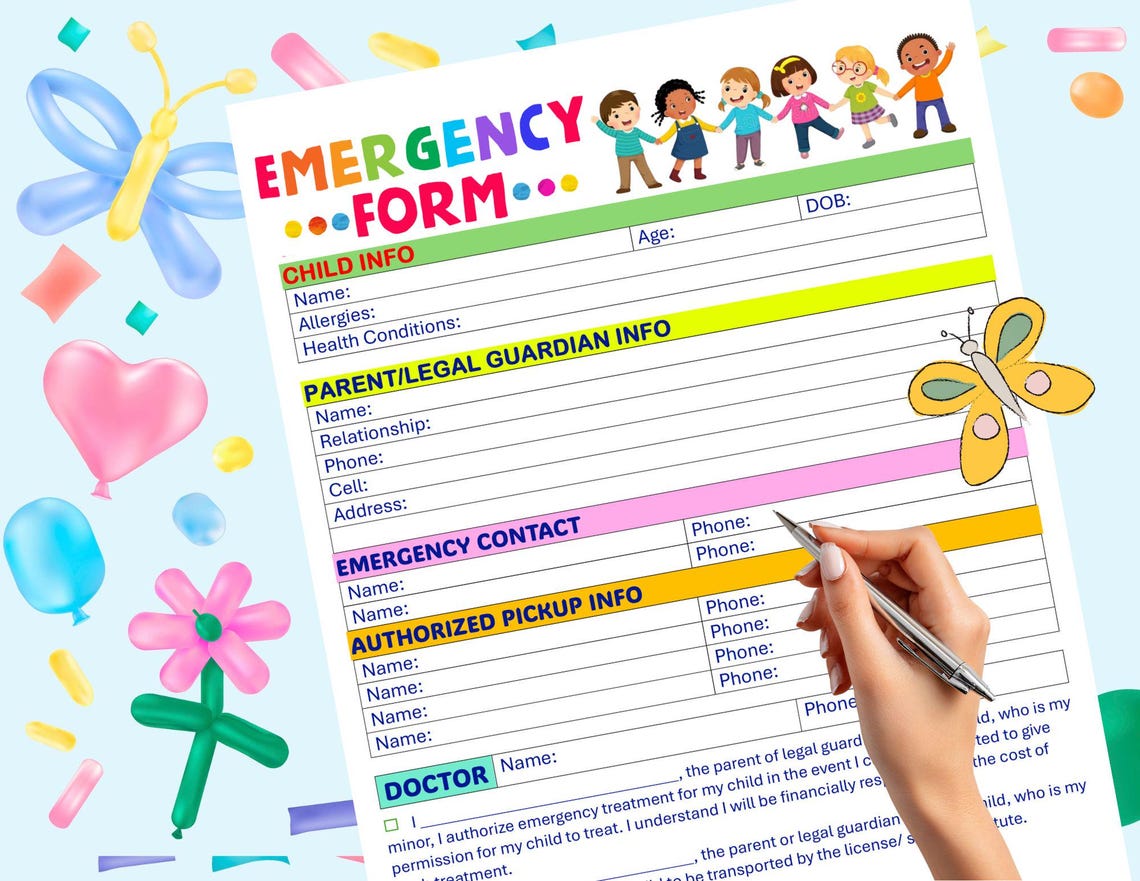 Emergency Contact Form Daycare, School, Childcare, Digital Download ...