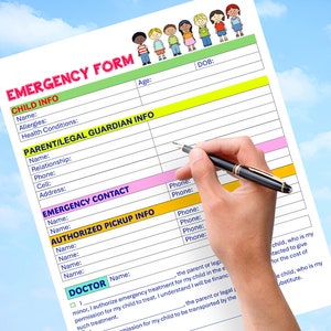 Emergency Contact Form Daycare, School, Childcare, Digital Download ...