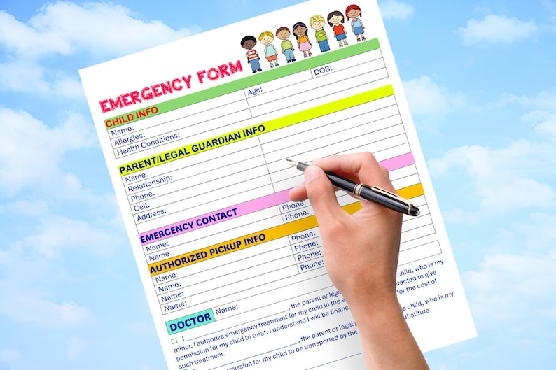 Emergency Contact Form Daycare, School, Childcare, Digital Download ...