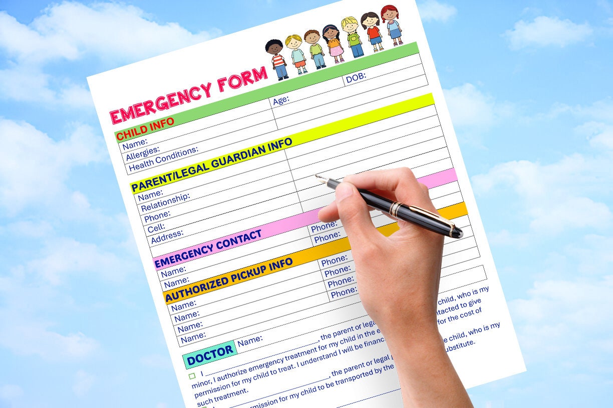 Emergency Contact Form Daycare, School, Childcare, Digital Download ...