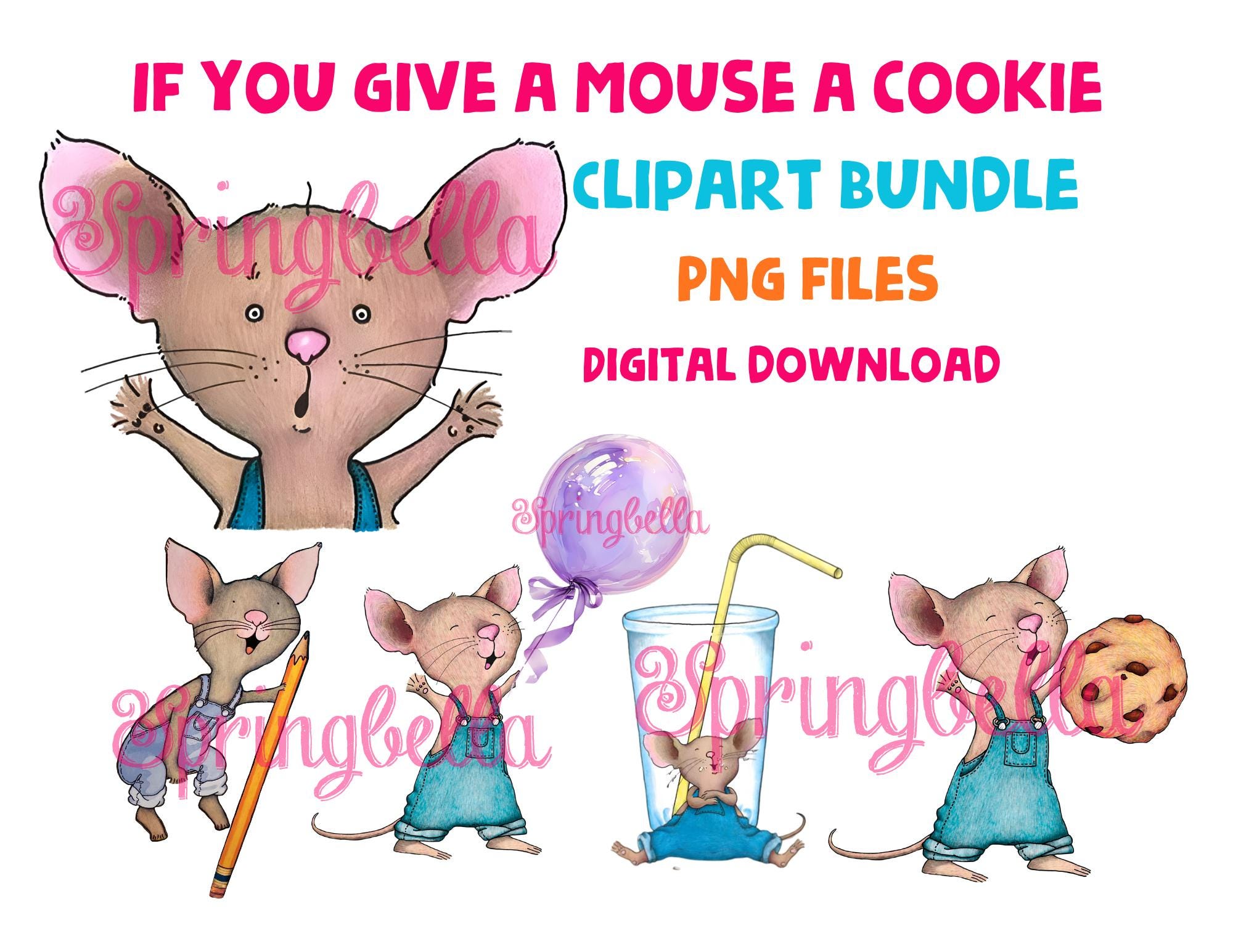 If You Give a Mouse a Cookie Clipart Bundle PNG Transparent Digital ...