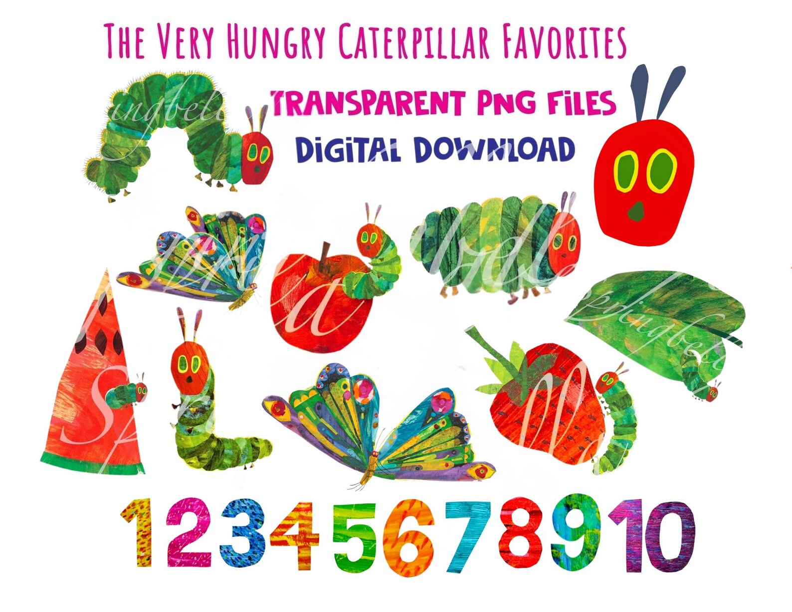 The Very Hungry Caterpillar Clipart Favorites and Numbers PNG ...