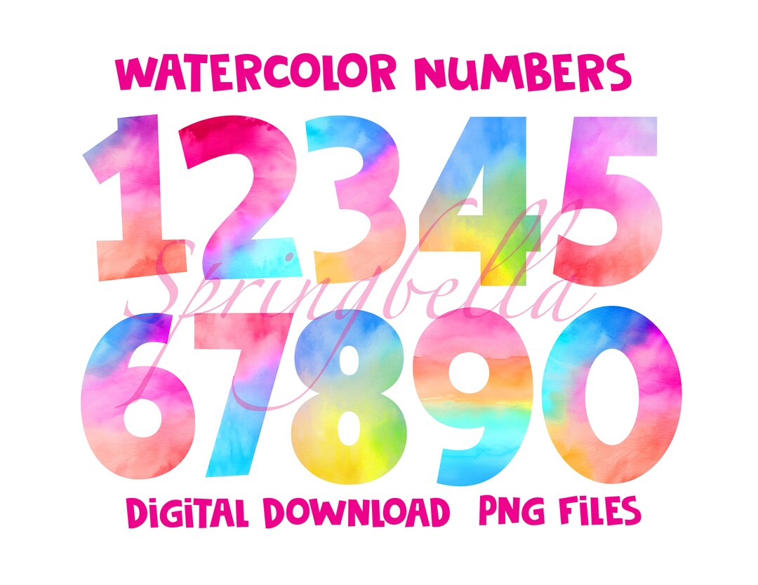 Watercolor Individual Numbers Printable PNG Files Digital Download - Etsy