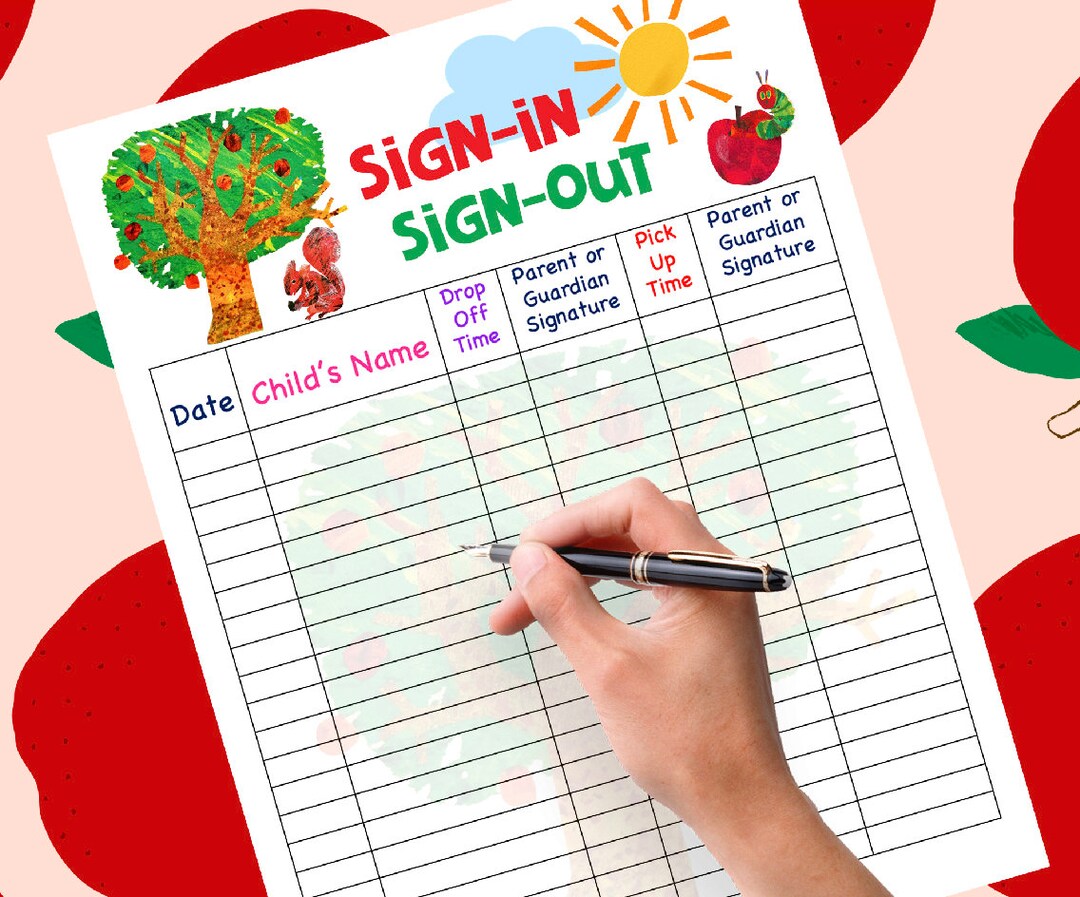 Fall Apple Tree Sign in and Sign Out Form for Daycare, School ...