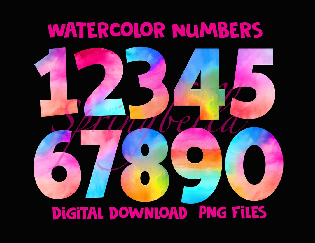 Watercolor Individual Numbers Printable PNG Files Digital Download - Etsy