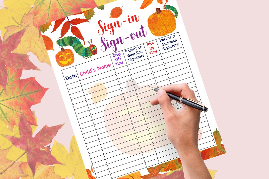 Fall Sign in and Sign Out Sheet: Daycare, School, Childcare (digital ...