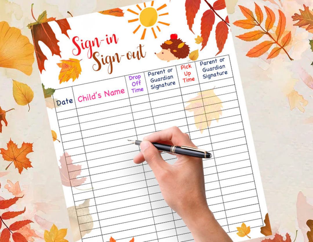 Fall Sign In/out Form: Daycare, School, Childcare (digital Download) - Etsy