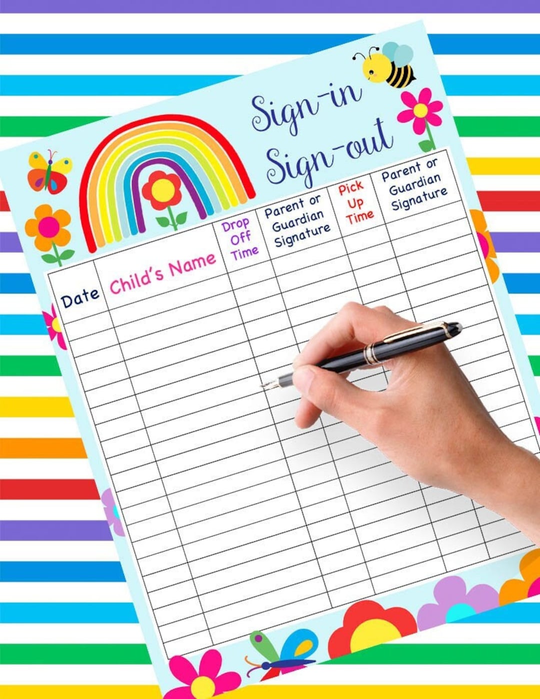 Sign in and Sign Out Form for Daycare, School, Childcare, Home Daycare ...