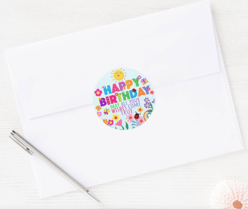Happy Birthday Stickers Round and Square Holographic Vinyl Gifts Labels ...