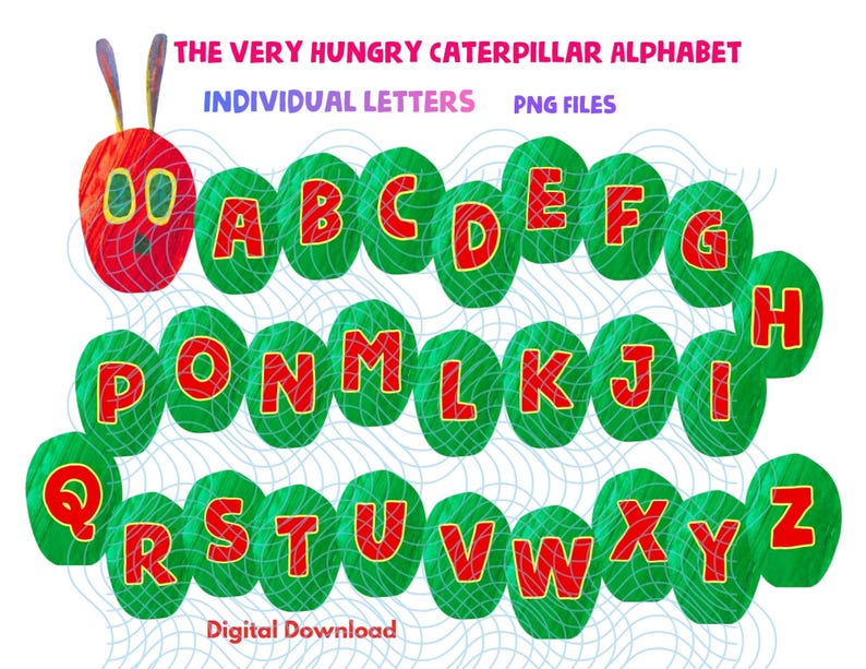 The Very Hungry Caterpillar Alphabet Letters Clipart Set PNG Digital ...