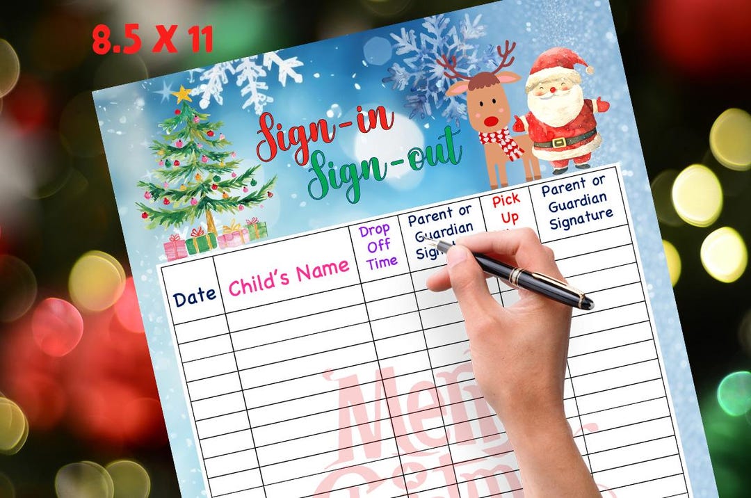 Christmas Sign in and Sign Out Form for Daycare, School, Childcare ...